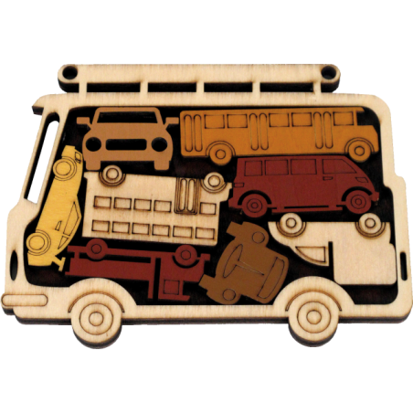 Puzzle de voyage bois vélos voiture bateau avion casse tête jura.